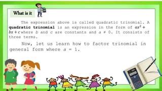 Image result for General Quadratic Trinomial Examples