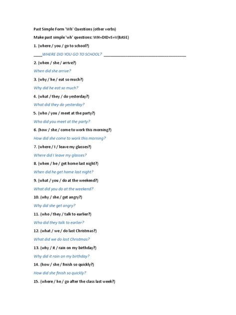 Image result for Question Words Past Simple Explanation