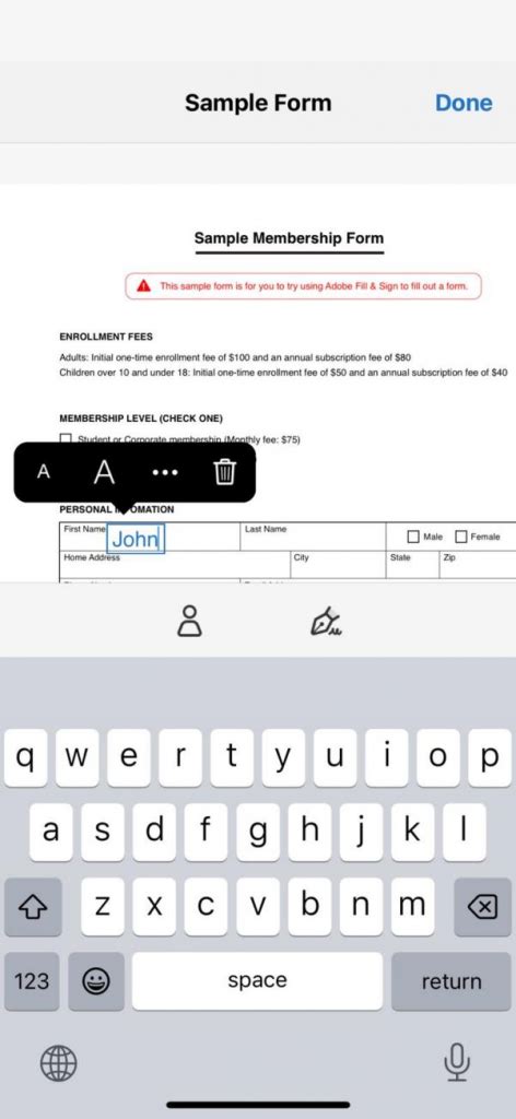 Image result for Adobe Fill in Application Example