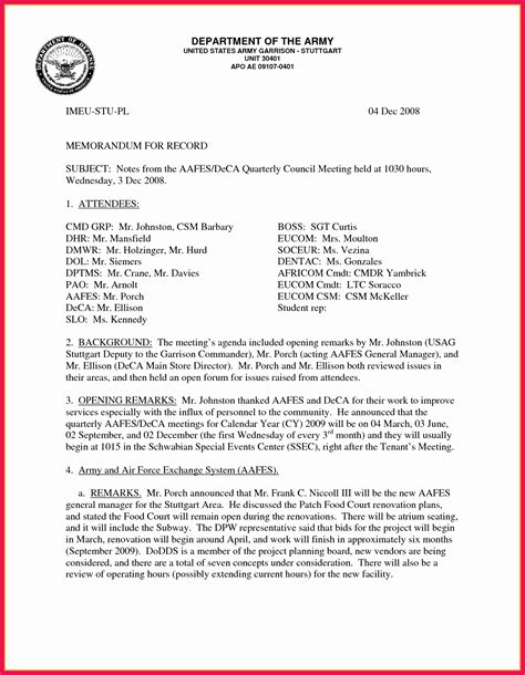 Image result for Memorandum for Record Example