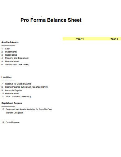Image result for Pro Forma Balance Sheet Example