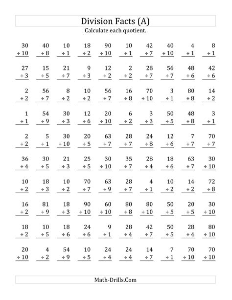 Image result for Basic Math Facts Division Worksheet