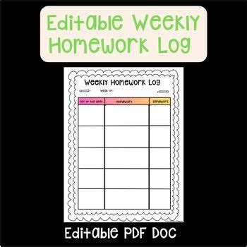 Image result for Homework Log Template