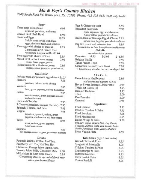 Image result for Pops Country Kitchen Menu