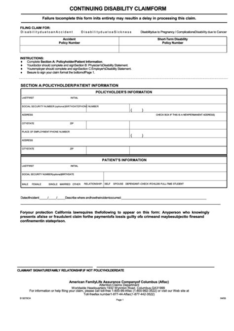 Image result for Continuing Disability Claim Form