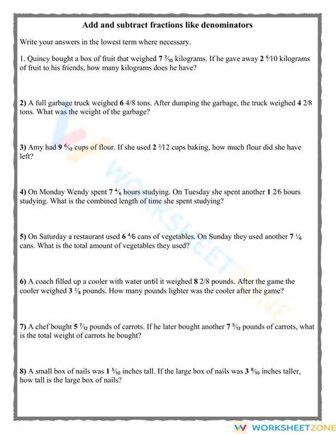 Image result for Adding Fraction Word Problems