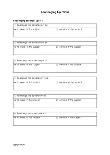 Image result for Rearranging Formula Worksheet PDF