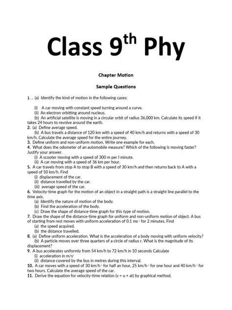 Image result for Physics Questions Class 9 Motion
