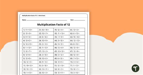 Image result for Multiplication Facts by 12