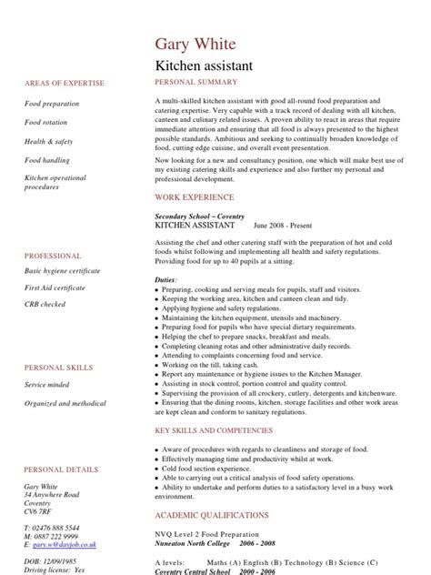 Image result for Kitchen Assistant CV PDF