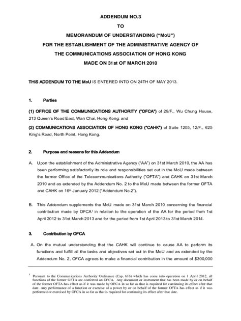 Image result for Mou Addendum Sample