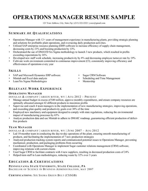 Image result for Operations Management Resume Examples