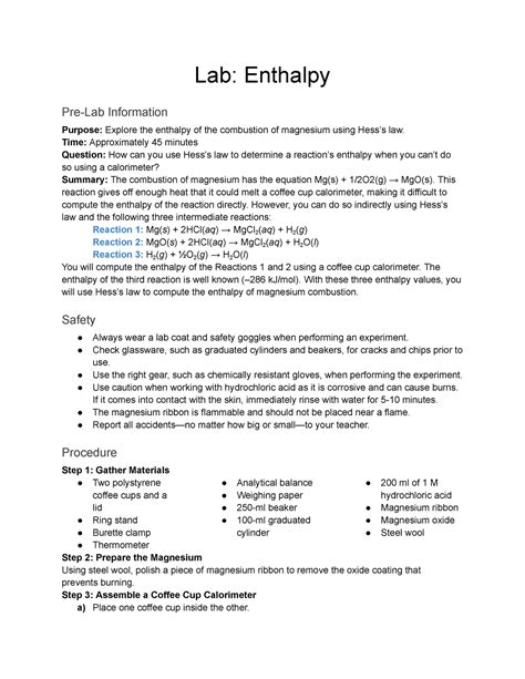 Image result for Final Lab Report Example Enthalpy