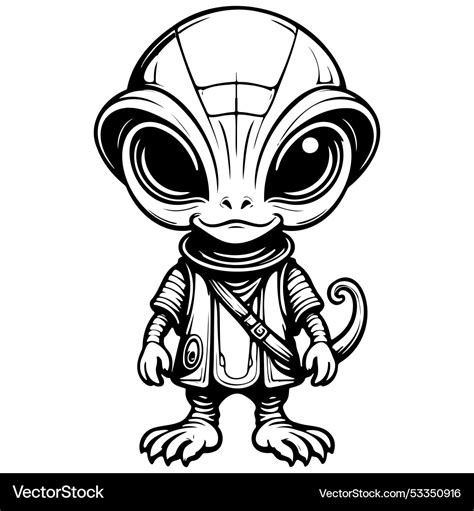 Cartoon alien drawing line head art black Vector Image