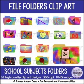 Colourful File Folders Clip Art Bundle | TpT
