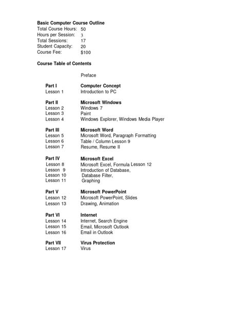 Image result for Basic Computer Course Outline