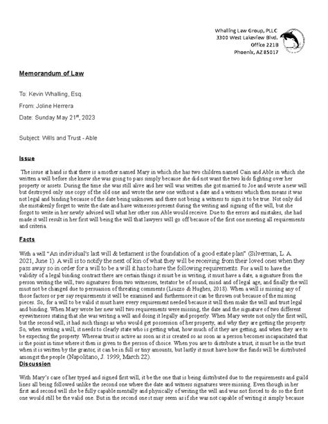 Image result for Memorandum of Law Example