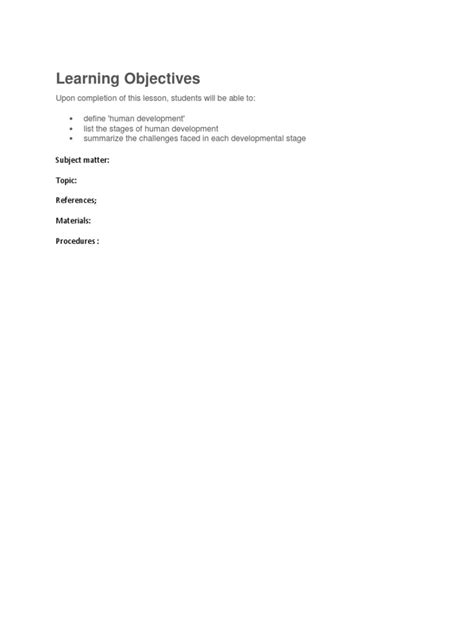 Image result for Learning Objectives Template