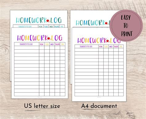 Image result for Homework Log Template