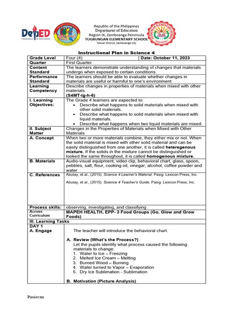 Image result for Lesson Plan Example Science 4th Class