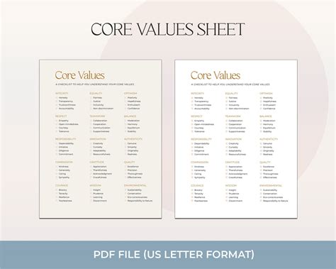 Image result for Core Values PDF Sheet