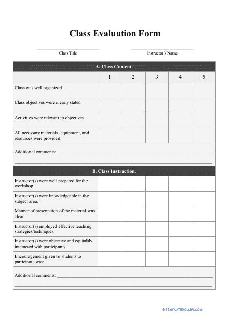 Image result for Generic Class Evaluation Form