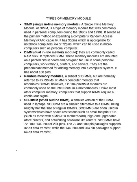 Types of Memory Module | PDF | Computers