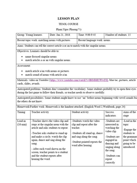 Image result for TESOL Lesson Plan Examples