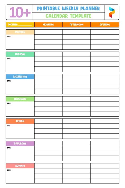 Image result for Free Printable Weekly Schedule Planner