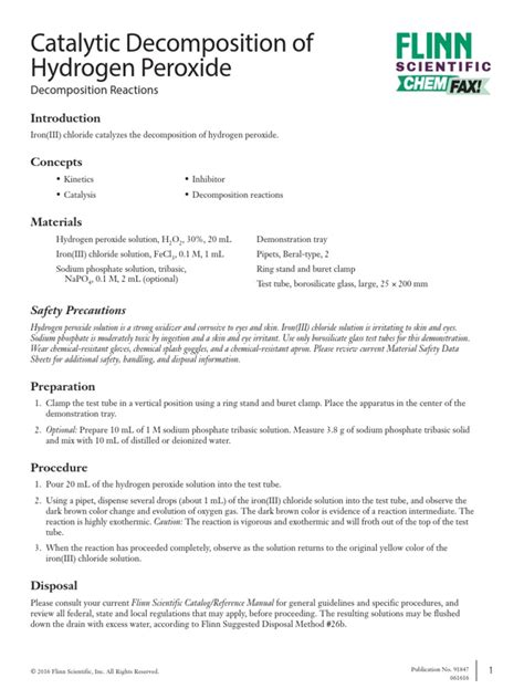 Image result for Decomposition of H2O2 Catalyst