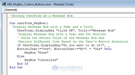 Image result for How to Add Custom Buttons in Message Box in VBA
