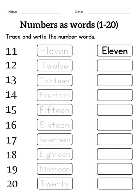 Image result for Number Words Worksheet