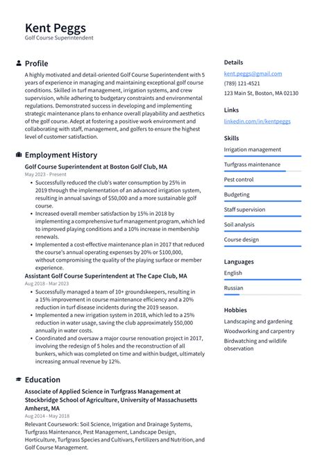 Image result for Golf Course Manager Resume Example