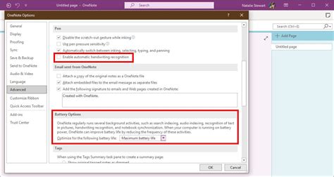 Image result for Advanced Options OneNote