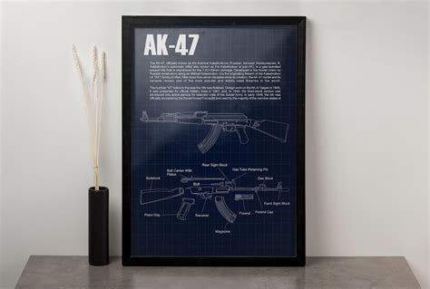 AK 47 Blueprint Poster, AK 47 Blueprint Art Print, Gun Blueprint Canvas ...
