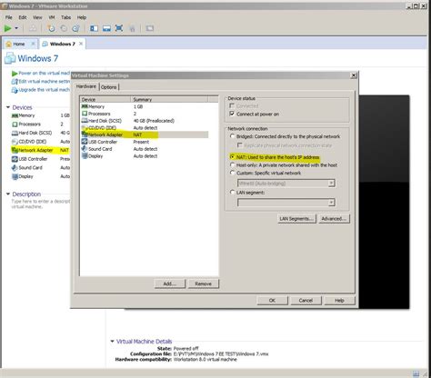 Image result for Virtual Machine Settings Windows 7 No Network
