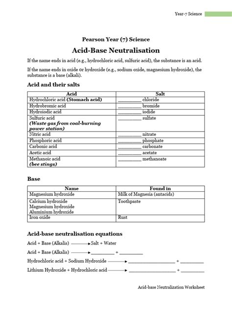 Neutralization Worksheet | PDF