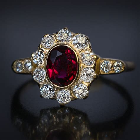 Antique Edwardian Ruby Diamond Gold Engagement Ring - Antique Jewelry ...