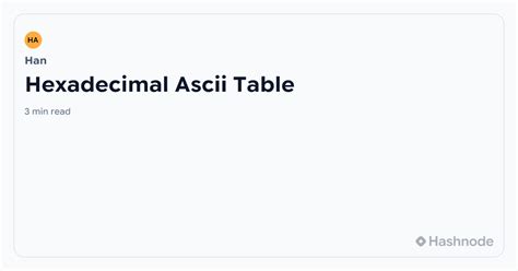 Hexadecimal Ascii Table