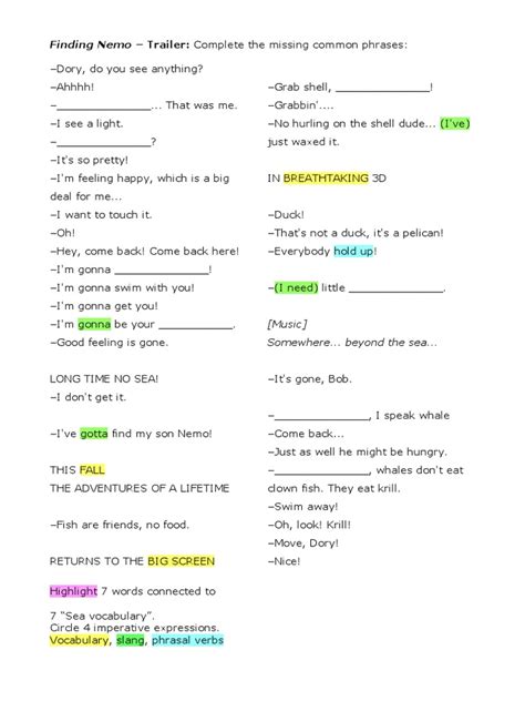 Image result for Finding Nemo Introduction Script