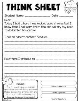 Image result for Think Sheet Behavior Management