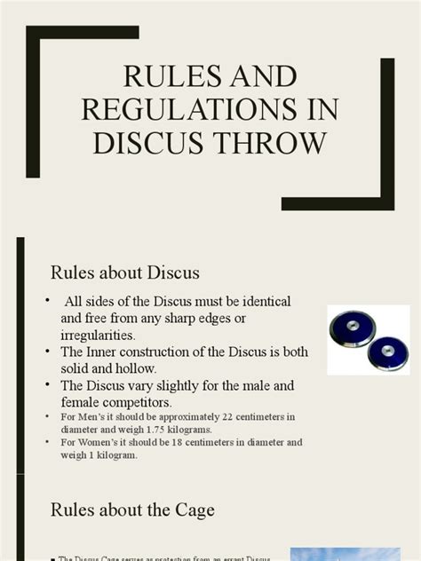 Rules and Regulations for Discus Throw Competitions: Specifications for ...