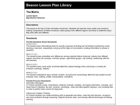 Image result for Matrix Lesson Plan Example