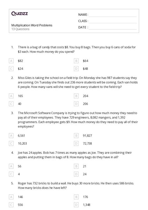 Image result for 3rd Grade Math Multiplication Worksheets Word Problems