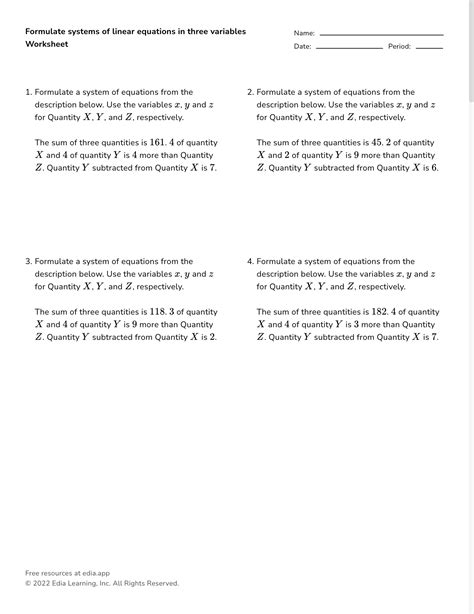 Image result for Formulate 3 Variable Systems Practice Worksheet
