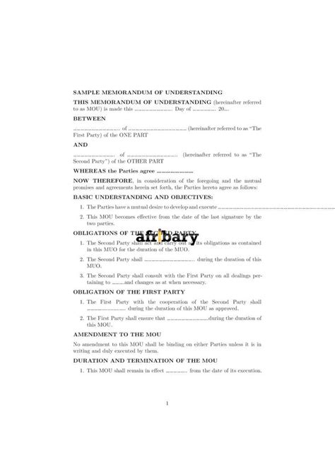 Image result for Memorandum of Understanding Examples