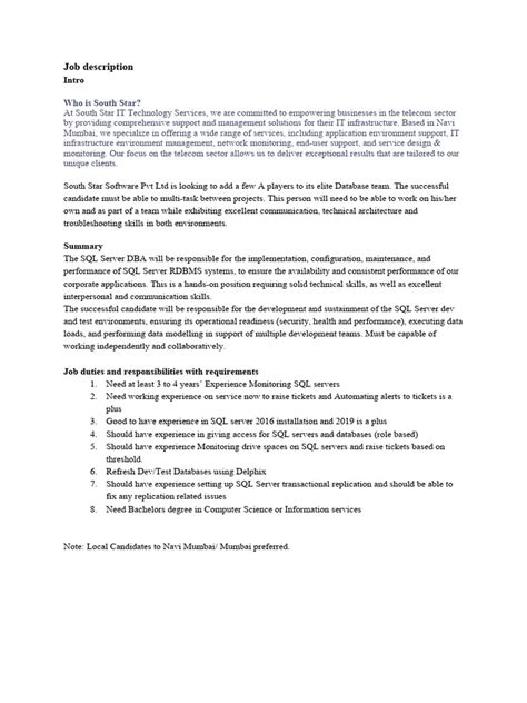 Image result for SQL DBA Job Description