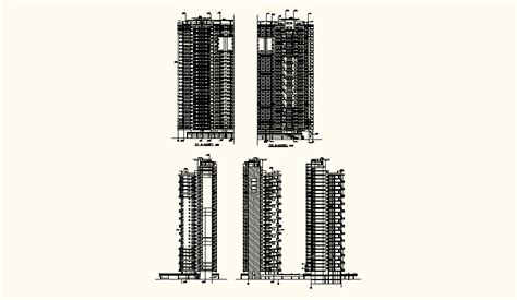 High rise residential building detail elevation and plan autocad file