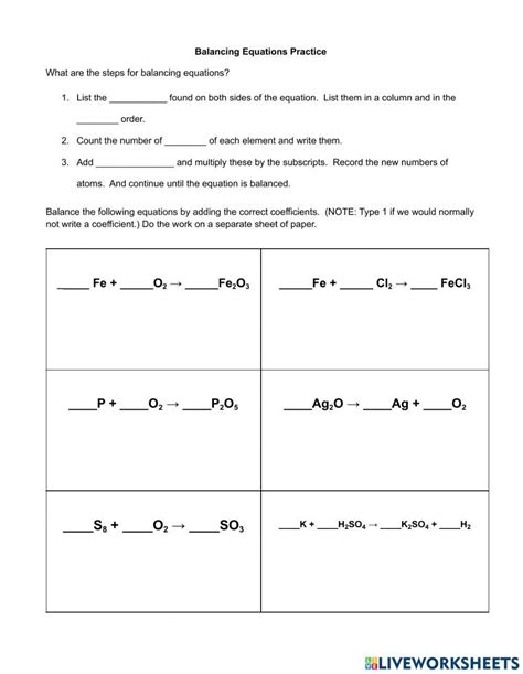 Balancing Chemical Equations Worksheet - Worksheets Library