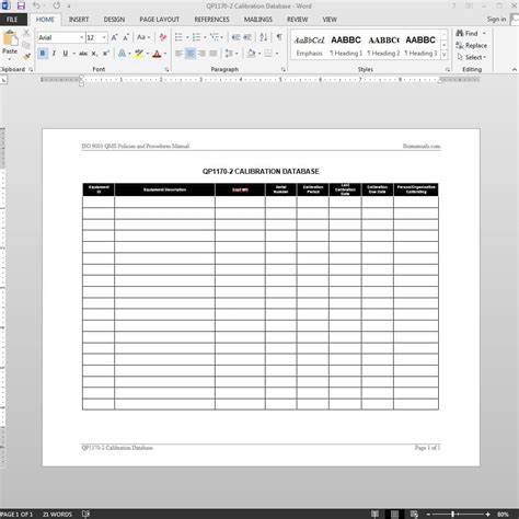 Image result for Excel Calibration Log Example